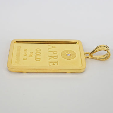 24金 純金 ダイヤ付 インゴット 10g ゴールドバー インゴット：K24(純金)、枠：シルバー(金メッキ) ペンダントトップingot-10g-top-d – 喜平 | APRE【公式 ...